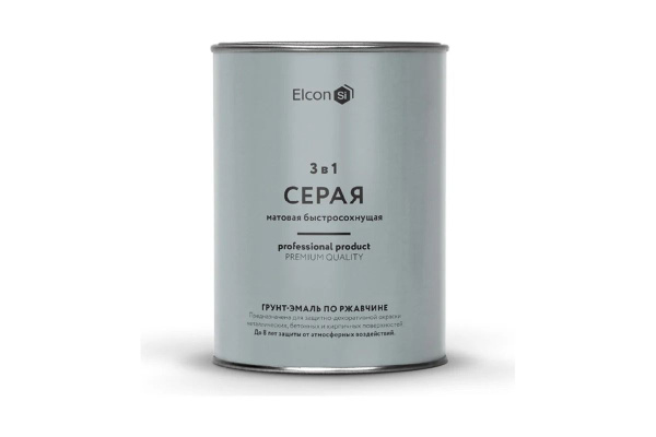 Грунт-эмаль 3 в 1, ELCON краска по металлу, по ржавчине, быстросохнущая, матовое покрытие, 0,8 ...