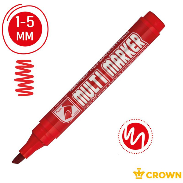 Маркер перманент. Crown "Multi Marker Chisel" 5 мм, красный, скошенный ...
