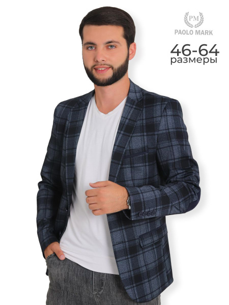 Пиджак Мужской PAOLO MARK серый, темно-серый, размер 54 Полиамид, Шерсть Карманы полуприталенный ...