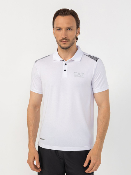 Поло EA7, размер 52, 54, цвет белый, полиэстер 51% хлопок 45% эластан 4% - купить по выгодной ...