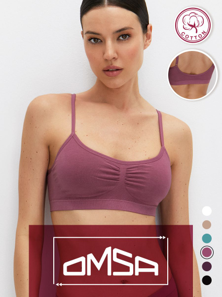 Топ-бра Женский Omsa ягодный, размер 44 Бретельки Повседневный Китай облегающий Без застежки ...