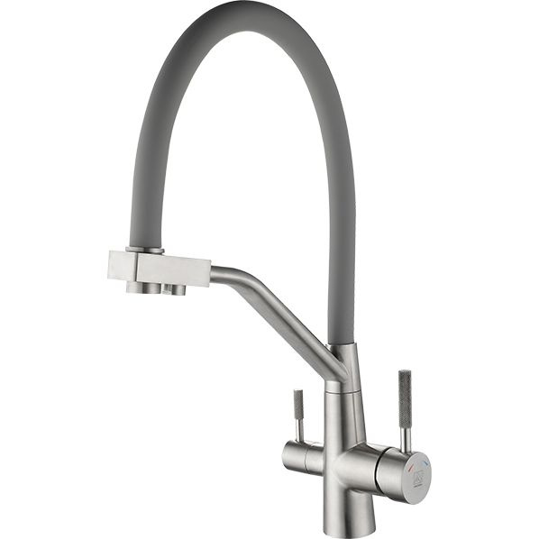 ARGO Смеситель для кухни SOLID под питьевую воду, пластичный излив, серый, d-35, нерж. сталь ...