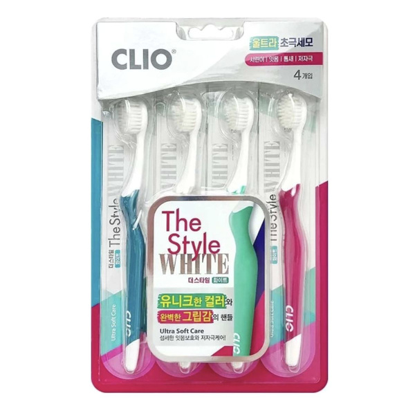 Набор зубных щеток 4 шт Clio The Style White Ultra Soft Care Toothbrush ...