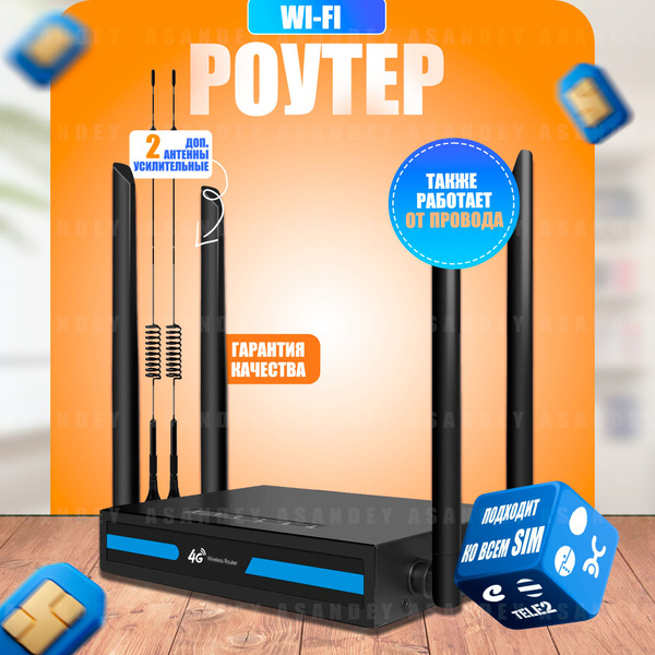 Роутер ASANDEY с сим-картой, черный, черный матовый, 2.4 ГГц купить по ...