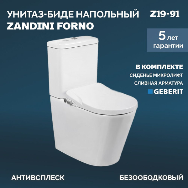Унитаз напольный Zandini Forno Z19-91 безободковый, крышка с биде - купить с доставкой по ...
