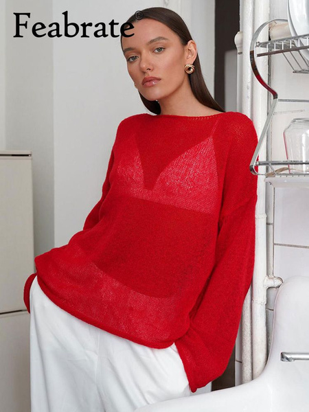 Свитер Женский Feabrate рыжий Полиэстер, размер 46 Без застежки Длинный Китай купить c доставкой ...