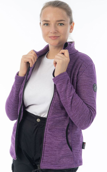 Толстовка Женский BRODEKS Карманы, Воротник сиреневый Молния Флис, размер 62, 60 облегающий ...