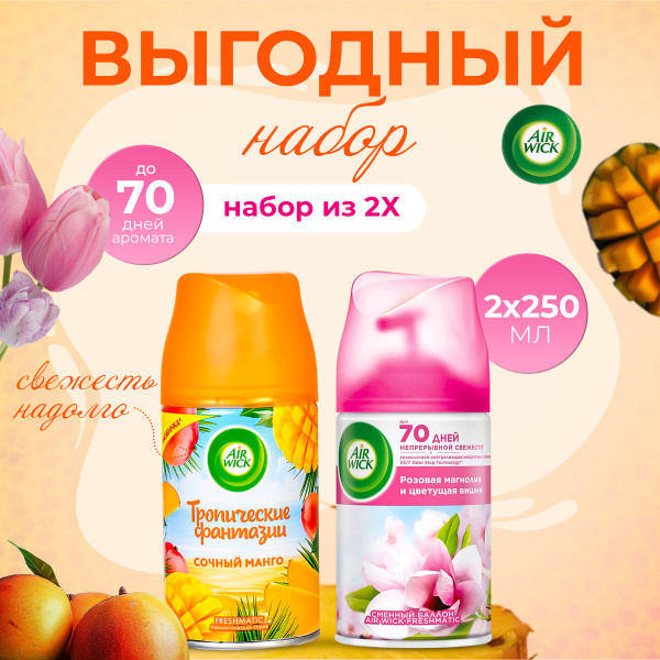 Освежитель воздуха AirWick Эрвик манго магнолия, сменный баллон 2 штуки ...