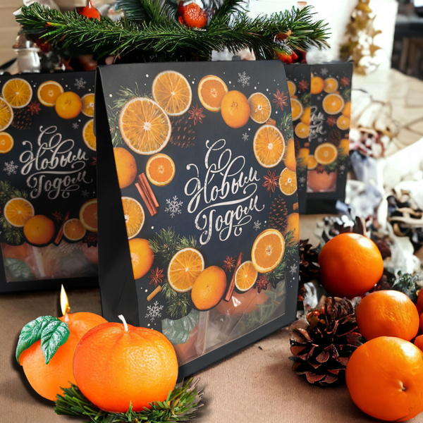 Новогодний набор свечей "Мандарин". Подарочный набор на новый 2025 год ...