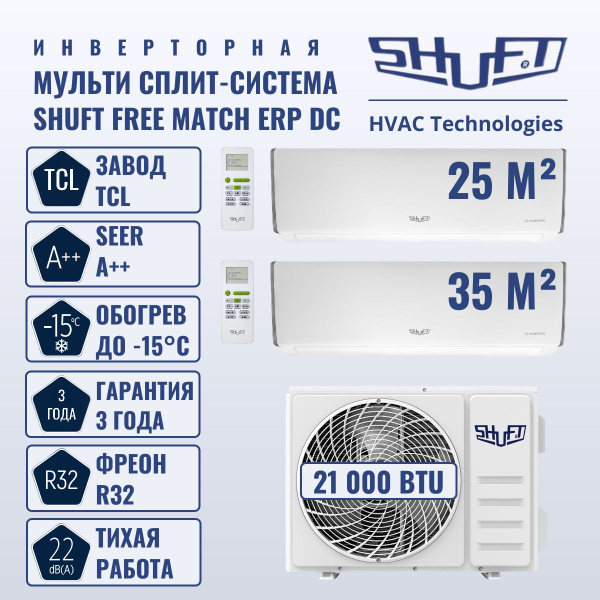 Инверторная мульти сплит-система SHUFT на 2 комнаты FMI-21-3/N8 SFMS/I-09+12 НB купить c ...