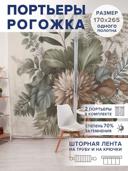 Фотошторы длинные "Винтажные цветы", 2 полотна шириной по 170 см, высота 265 см,, JoyArty купить ...