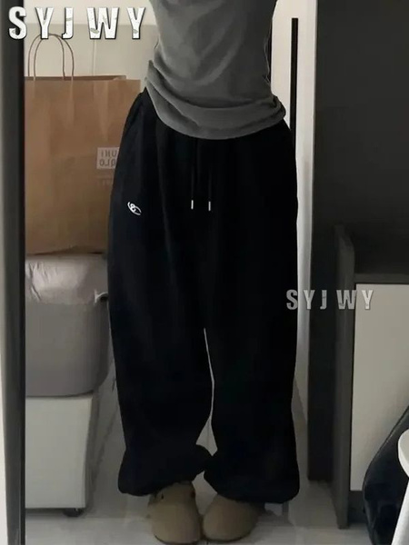 Брюки Женский SYJYW черный Хлопок Повседневный, размер 48 Другое прямой На любой сезон Карманы ...