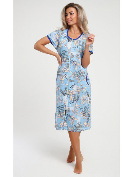 Халат Женский Н-Коллекция голубой, бежевый Молния Кулирная гладь ...