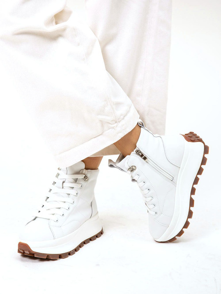 Ботинки Женский SOFIA-ALEXANDRA белый, размер 39 Зима 7 Молния, Шнурки Платформа Шнуровка Италия ...