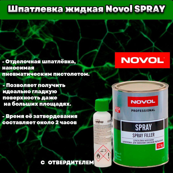 Шпатлевка жидкая Novol SPRAY (1,2кг) с отвердителем (распыляемая) 100:6 ...