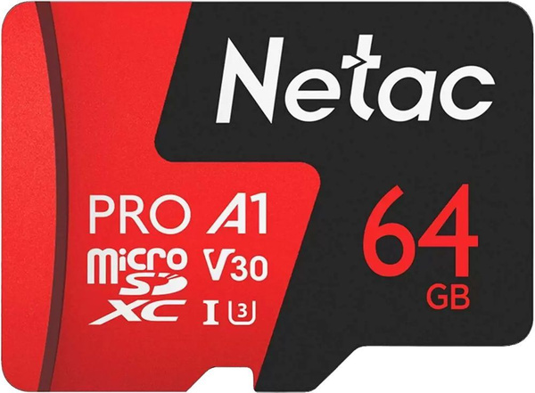 Карта памяти 64Гб Netac P500 Extreme PRO microSD XC 10 класс U3 V30 A1 ...