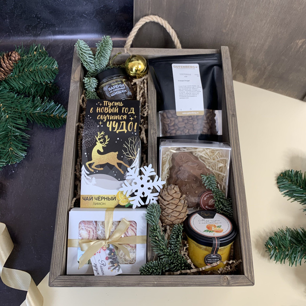 Подарочный набор "Исполнение желаний L" с чаем кофе сладостями медом ...