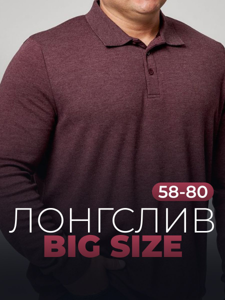 Лонгслив Мужской MR. BIGMAN темно-бордовый Длинный, размер 74 Хлопок, Полиэстер Воротник Бег ...