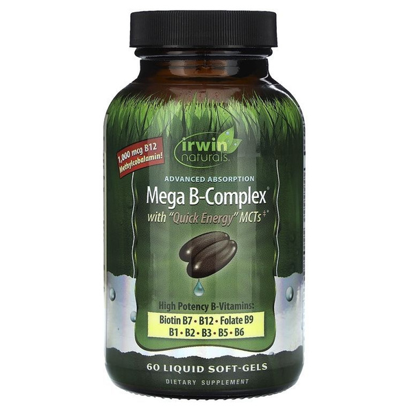 Irwin Naturals Mega B-Complex, Mega B Complex с СЦТ Quick Energy, 60 ...