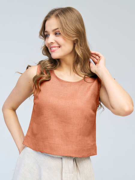 Топ Женский TRANGO терракотовый, размер 54 Повседневный Россия свободный Без застежки Однотонный ...