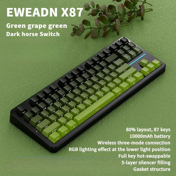 EWEADN Игровая клавиатура беспроводная X87 Pro, (Dark Horse Switch), Английская раскладка ...