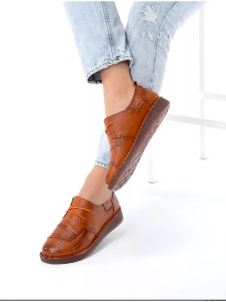 Туфли Женский Covani Натуральная кожа, размер 37 Без каблука 8 слиперы Россия Шнурки Круглый нос ...