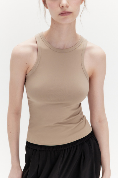 Топ-бра Женский Befree бежевый, размер 46 Трикотаж Без рукавов Повседневный Китай облегающий ...