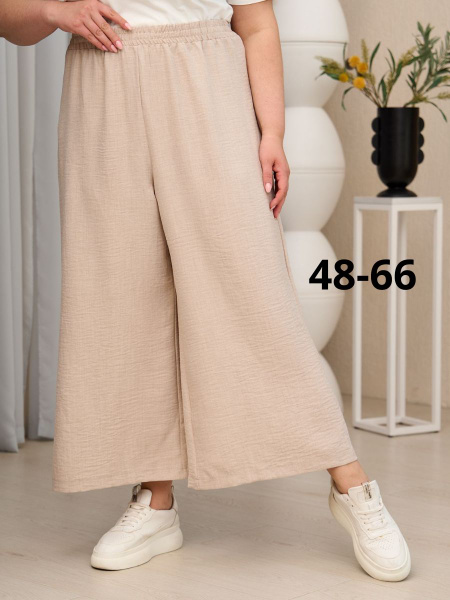 Брюки Женский SPARADA широкие пастельно-песочный Повседневный, размер 60, 62 Резинка свободный ...