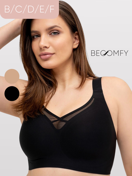 Бюстгальтер Женский BECOMFY без косточек, бесшовный, размер 90F, 95C глубокий черный Нейлон ...