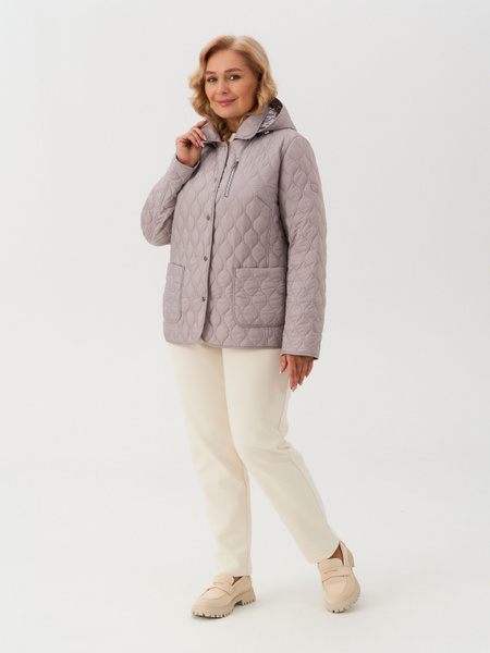 Куртка Женский Elfina Карманы, Капюшон пудровый отложной Полиэстер, размер 54 Длинный Демисезон ...