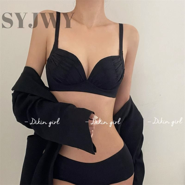 Комплект белья Женский SYJWY черный Пряжка бралетт Лавсан Погоны, размер 36 Повседневный ...