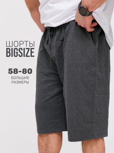 Шорты Мужской MR. BIGMAN Повседневный темно-серый, размер 66 Хлопок, Полиэстер Завязки, Резинка ...
