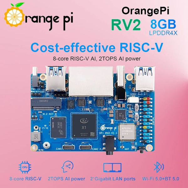 Orange Pi RV2 8GB RAM Однопанельный DDR4 8-Core RISC-V 2TOPS AI CPU M2 PCIE SSD WiFi BT5.0 BLE ...