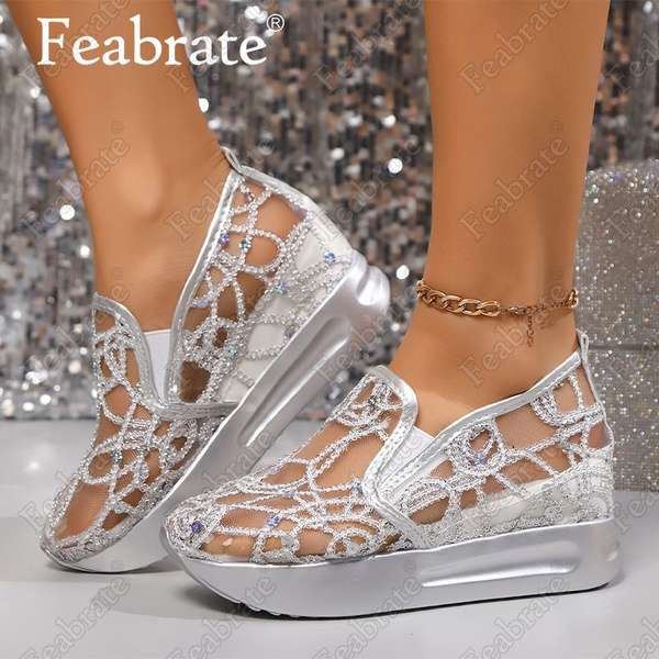 Слипоны Женский Feabrate Синтетическая дышащая сетка, размер 37 R (средняя) Лето Без застёжки ...