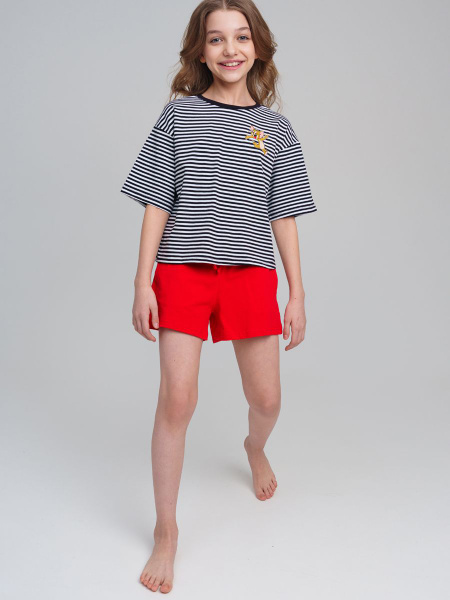 Комплект одежды Девочки PlayToday Повседневный с шортами черный, красный, размер 134 Трикотаж ...