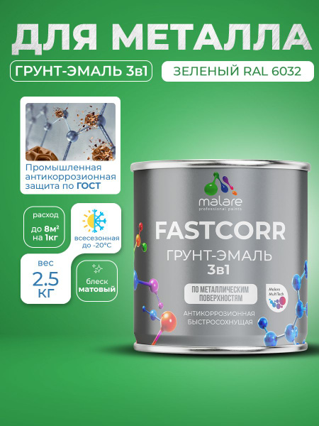 Грунт-эмаль по ржавчине 3 в 1 Malare FastCorr краска для металла ...