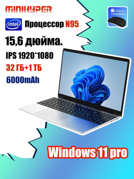 Ноутбук MINIHYPER 1024-N953-1 Intel N95 32 ГБ 32 ГБ, серебристый купить c доставкой на OZON по ...