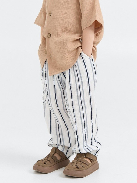 Брюки Мальчики, Девочки BUNGLY широкие белый, серый Муслин Повседневный, размер 92 Резинка ...