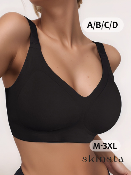 Бюстгальтер Женский SKINSTA без косточек, бесшовный, размер 44 черный Спандекс, Нейлон ...