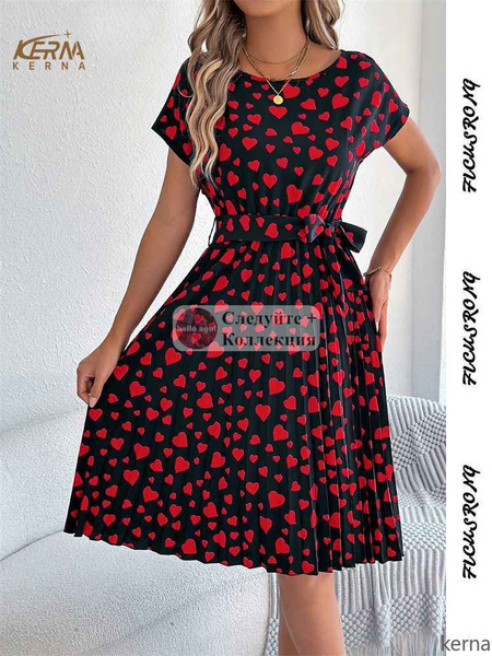 Платье Женский KERNA ежевичный Повседневный Короткий Лавсан Рюши, Шнуровка, размер 52 Без ...