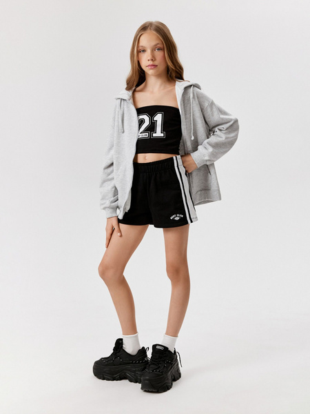 Шорты Девочки Acoola Спортивный черный, размер 122 Трикотаж, Хлопок Резинка оверсайз Однотонный ...