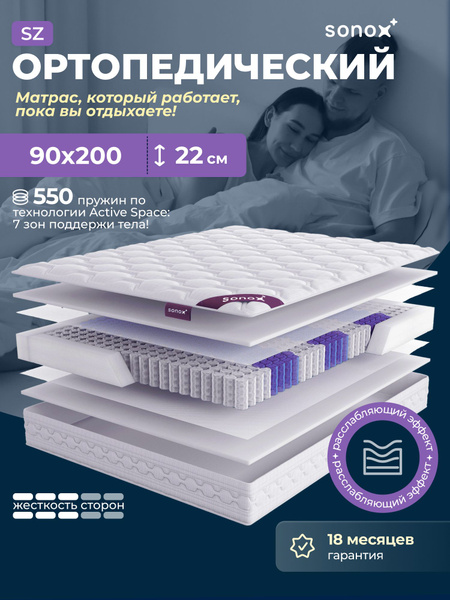 Матрас SONOX пружинный, С зональным пружинным блоком, 90x200 см купить c доставкой на OZON по ...