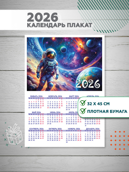 Календарь-плакат на 2026 год "Космонавт" 32*45 см, 1 шт купить на OZON по низкой цене (1825658214)