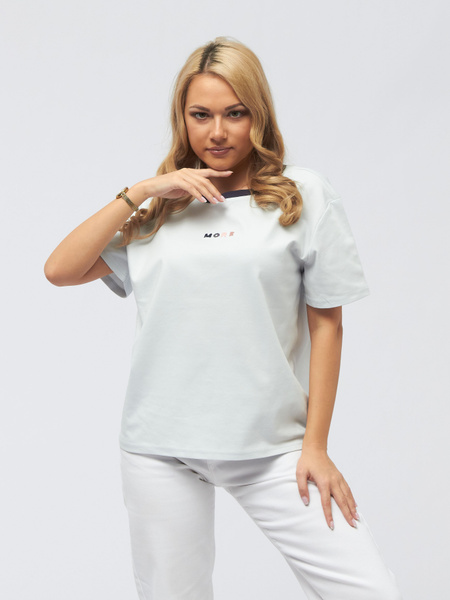Блузка Женский TARUTI голубой Хлопок Вышивка Короткий Однотонный, Буквы ...