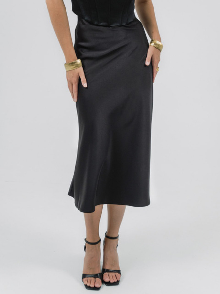 Юбка Женский BLACK KOSMOS черный Атлас карандаш, прямая, размер 38 Молния Миди Однотонный Танцы ...