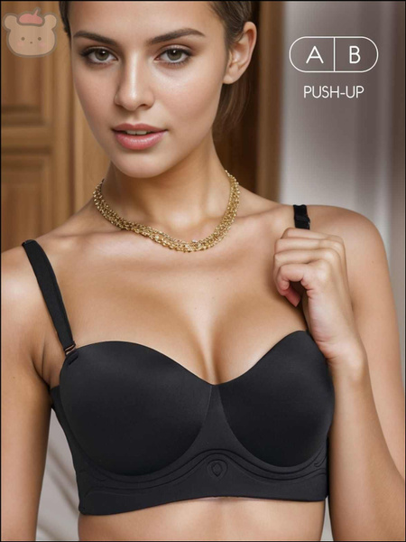 Бюстгальтер Женский без косточек, размер 70A, 70B черный Нейлон, Поролон Несъемные чашечки ...