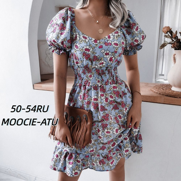 Платье Женский MOOCIE синий платье-водолазка Повседневный Короткий Поликоттон Рюши, размер 52 ...