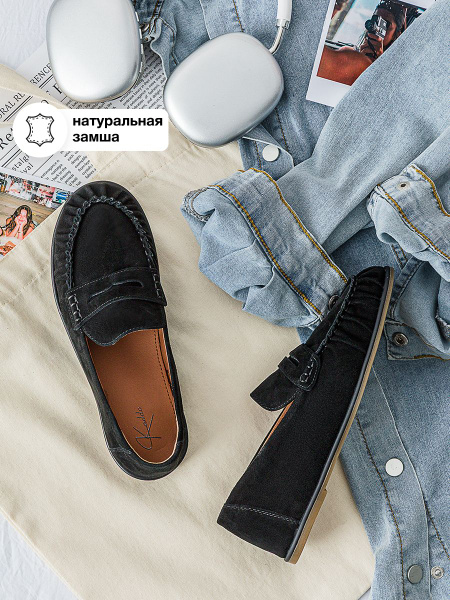 Лоферы Женский Keddo черный муар, размер 36 Стандартный низкий (до 4 см) Лето 6 Без застёжки ...