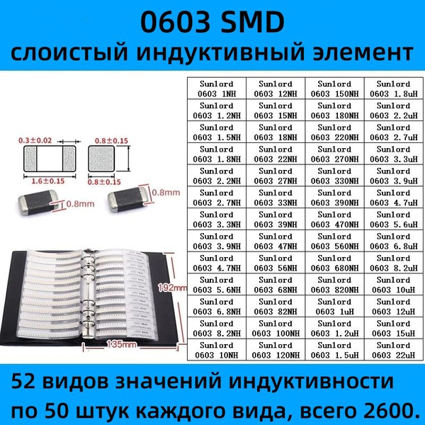 0603 52 виды значений индуктивности 1nH 22uH (1,0нГ 22 Н), слоистые ...