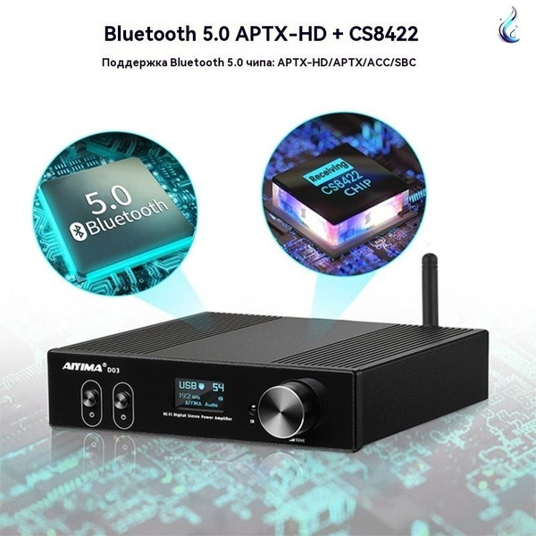 AIYIMA D03 Усилитель-декодер Bluetooth 5.0 USB с адаптером питания ...